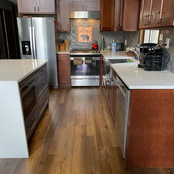 Bear and Mountains 100% Copper, Brass or Stainless Steel Tile, Handmade ...