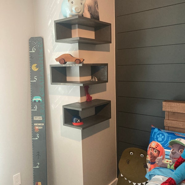 Set of 3 Shelves. Modern Corner Shelf. Floating Wrap Around Wall ...