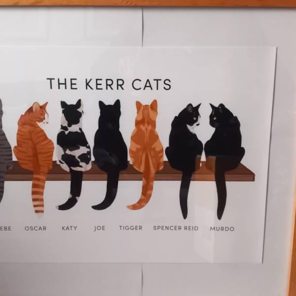 Custom Cat Portrait Print: up to 8 Cats, Beautiful Wall Art of Cats on ...