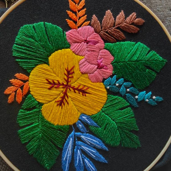 Tropical Flowers Hand Embroidery Pattern, Tropical Embroidery Pattern ...