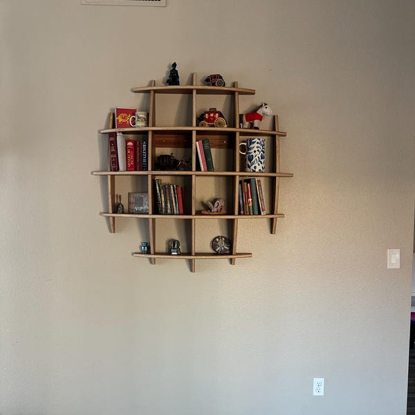 Modular Paintable Wooden Wall Shelf, Sphere Bookcase, Hanging Geometric ...