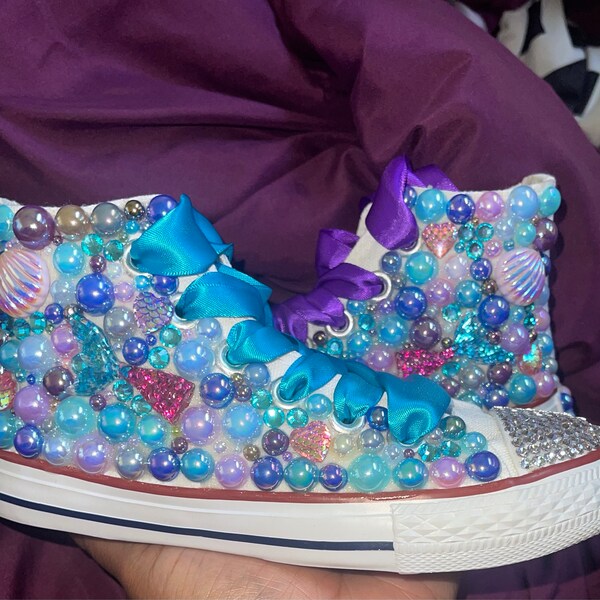 Toddler Girl Kids Bling Pearl Little Mermaid Shoes - Customized Name ...