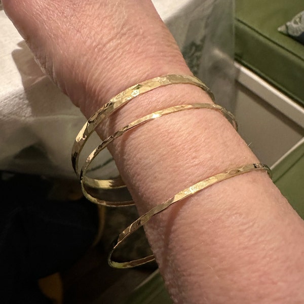 Hammered Solid Gold Bangle: Wide Yellow Gold Bracelet - Etsy