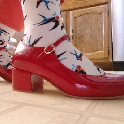 Red Mary Janes Patent Mary Janes Mid Heel Red Strap Shoes Round Toe ...