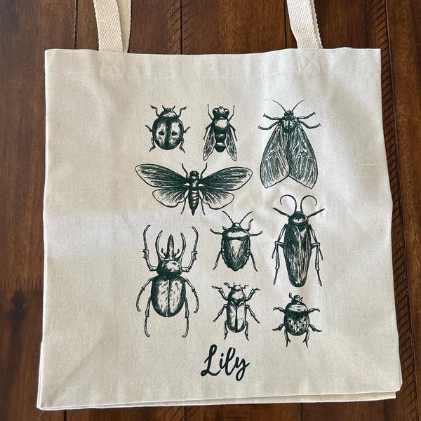 Vintage Style Bug Tote Bag, Nature Lover Tote Bag, Gardener Tote ...