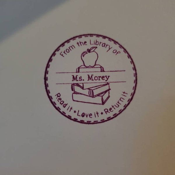 Custom Library Name Classroom Book Stamp | Personalized Apple Teacher ...
