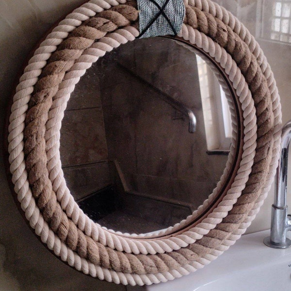 Soft Touch Rope Durable Hanging Mirror Round Nautical Decor Decorative ...