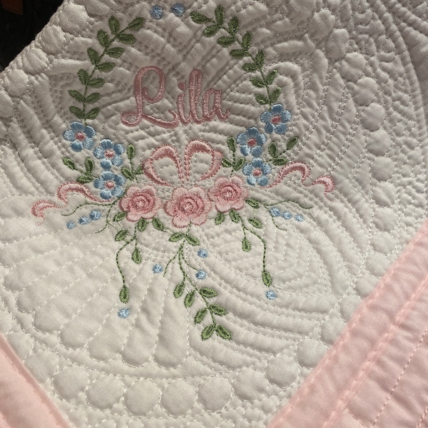 Heirloom Baby Girl Personalized Crib Quilt, Monogrammed Blanket, Baby ...
