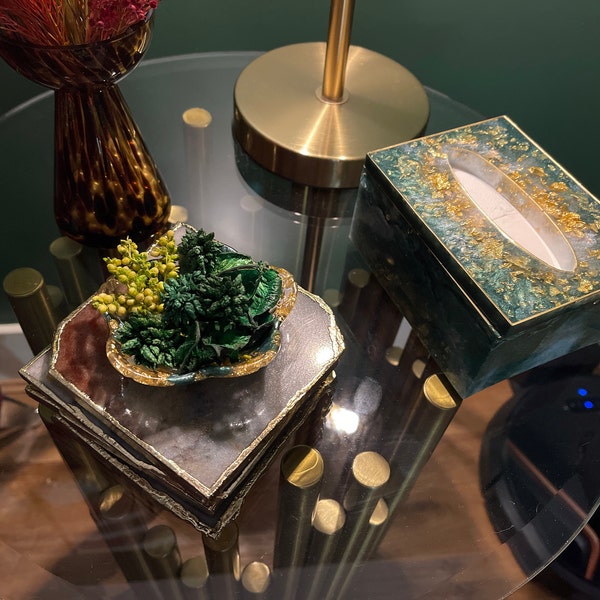 Resin Tray, Tray With Handles, Grey Marble Resin Tray, Marble and Gold ...