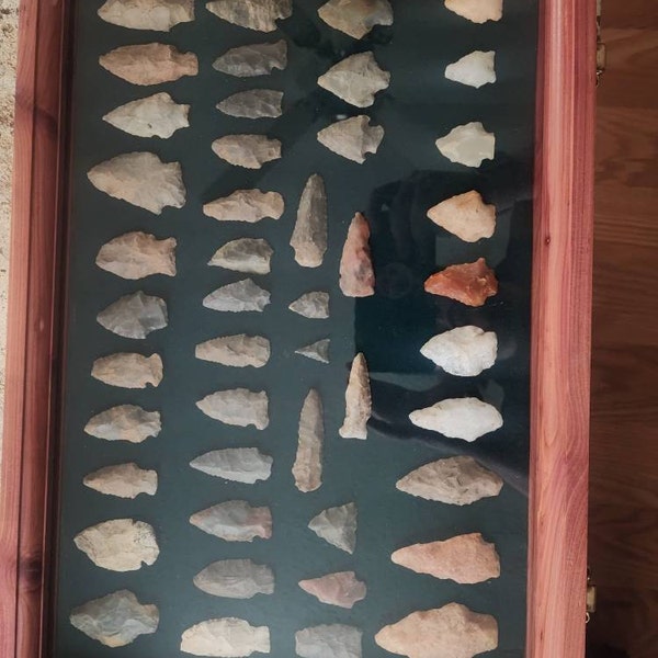 Walnut Wood Display Case 9 X 12 X 2 for Arrowheads Knives Coins & More ...