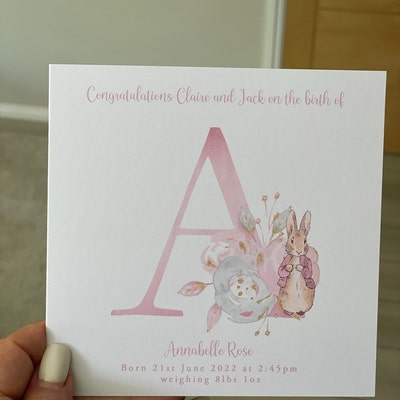 Personalised Peter Rabbit New Baby Card, New Baby, Personalised Card ...
