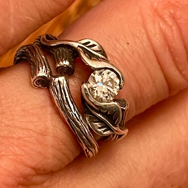 LEAVES Engagement Ring Set, Made to Order in Solid Sterling Silver ...