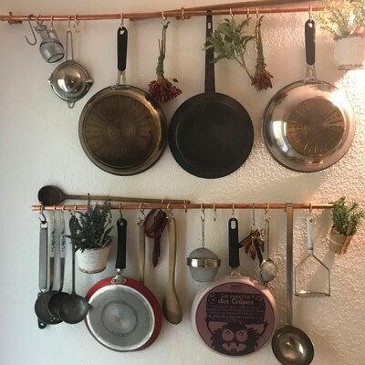 Copper Pipe Pan Utensil Pot Rail 70cm Rack, Steampunk, Rosegold ...