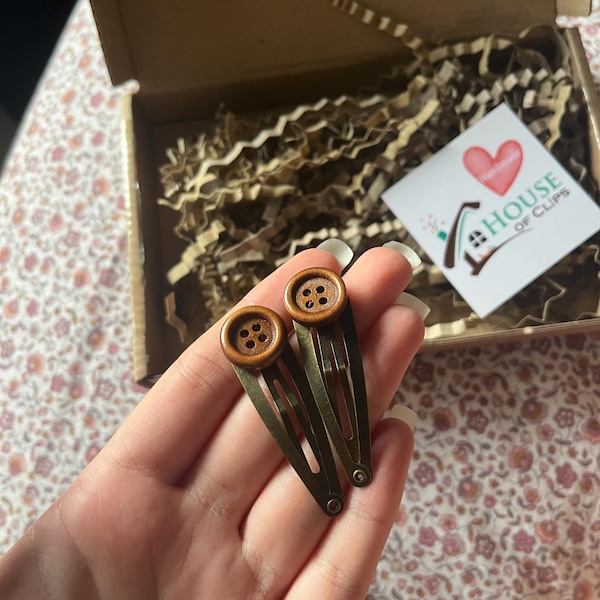 Grandad's Missing Button Hair Clips X2 / Button Hair Clips / Vintage ...