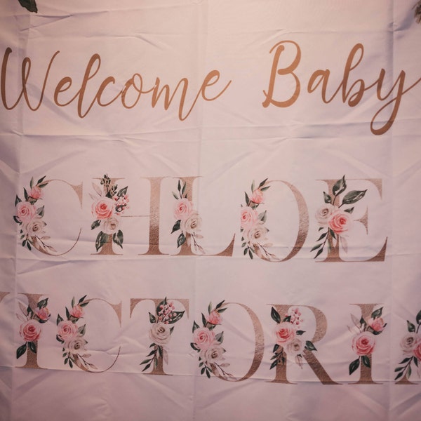 Custom Name Baby Shower Backdrop, Blush Floral Baby Shower Backdrop ...
