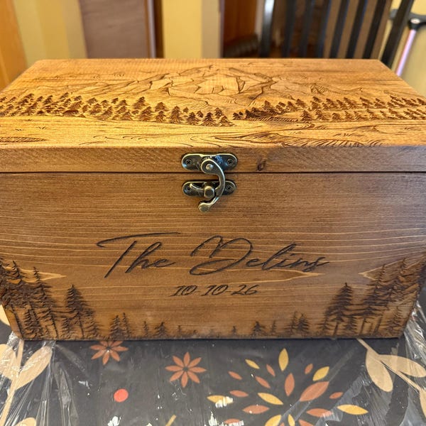 Personalized Rustic Cedar Keepsake Box | Laser Engraved Mountain Scene ...