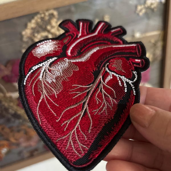 Embroidered ANATOMICAL HEART Patch Large Iron on Patch for Jackets Red ...