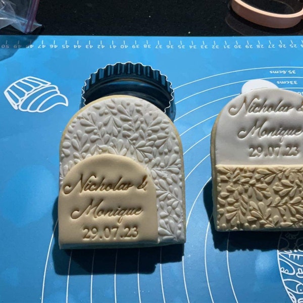 CUSTOM Wedding Names and Date With Heart Cookie Biscuit Stamp Fondant ...