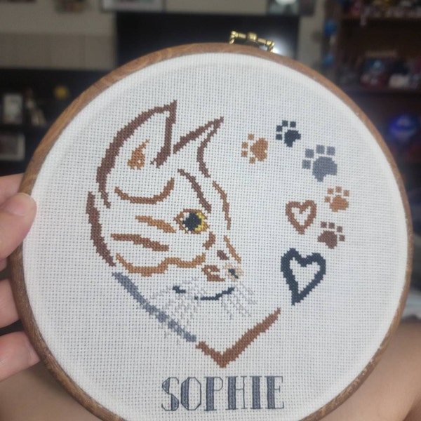 Cat Heart Cross Stitch Pattern, Paw Prints, Gift for Cat or Kitten ...