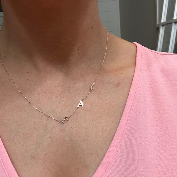 14K Solid GOLD Sideways Initial Necklace, Perfect Gift for Her ...