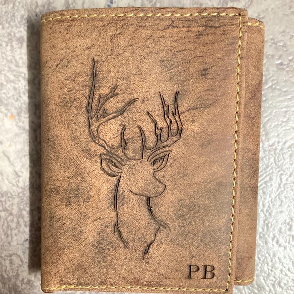 Personalized Trifold Wallet, Deer Hunting Engraved Leather Wallet ...