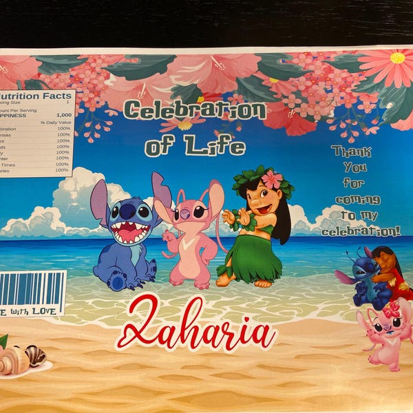 Lilo Angel & Stitch 4 Party Favors, Water Bottle, Chip, Rice Krispies ...