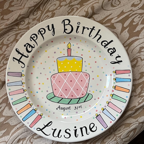 Birthday Plate, Custom Name Personalized Hand Painted Ceramic Birthday ...