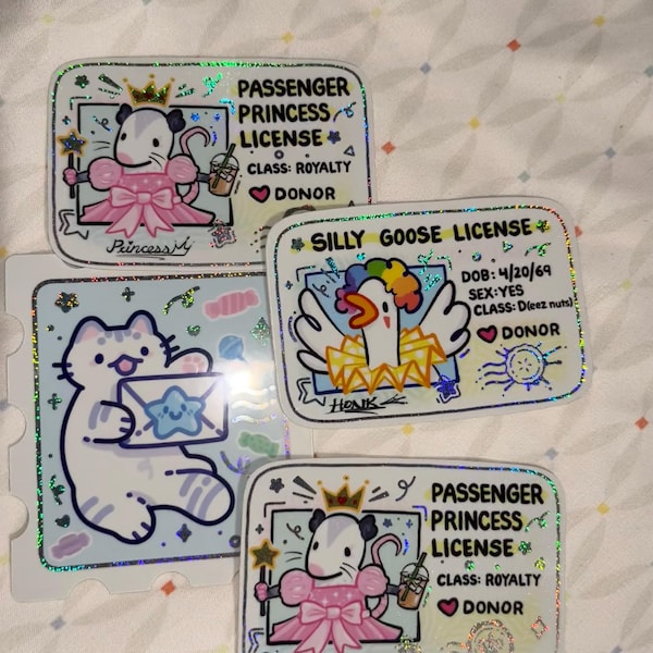 Passenger Princess License Holographic Waterproof Sticker Cute Opossum ...