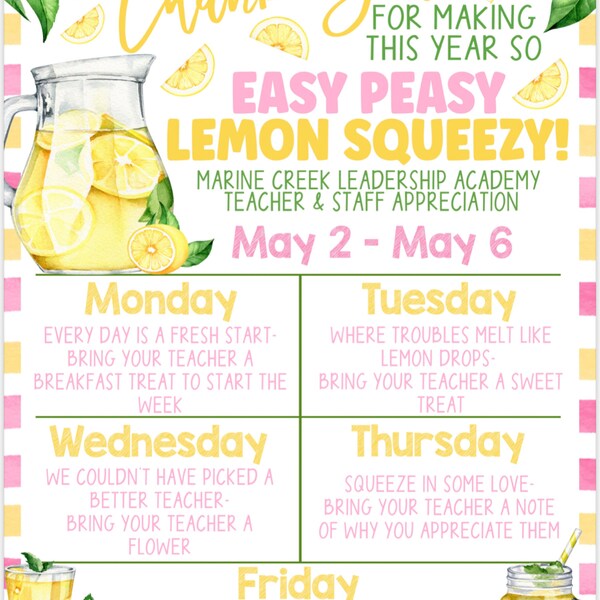 Teacher Appreciation Week Schedule Itinerary, Easy Peasy Lemon Squeeze ...