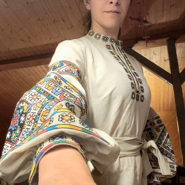 Royal Blue Embroidered Blouse Geometric Pattern Blouse Boho Style Puff ...