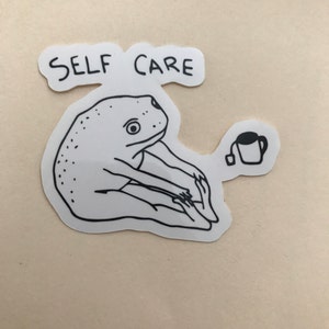 Funny Frog Self Care Sticker, Funny Frog Self Care Retro Sticker, Funny ...