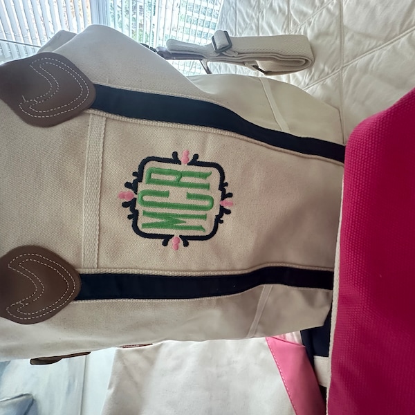 Custom Monogrammed Canvas Flight Tote Bag Featuring Leather Handles and ...