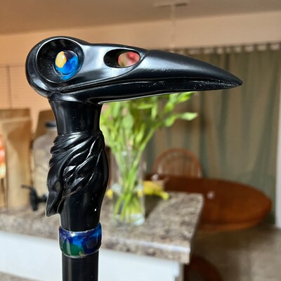 Black Raven Cane Walking Stick Wood Wooden Cane Handcarved Carving ...
