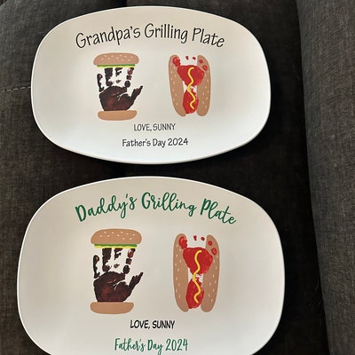 Burger Hot Dog Handprint Footprint Custom Plate, Personalized Gift for ...