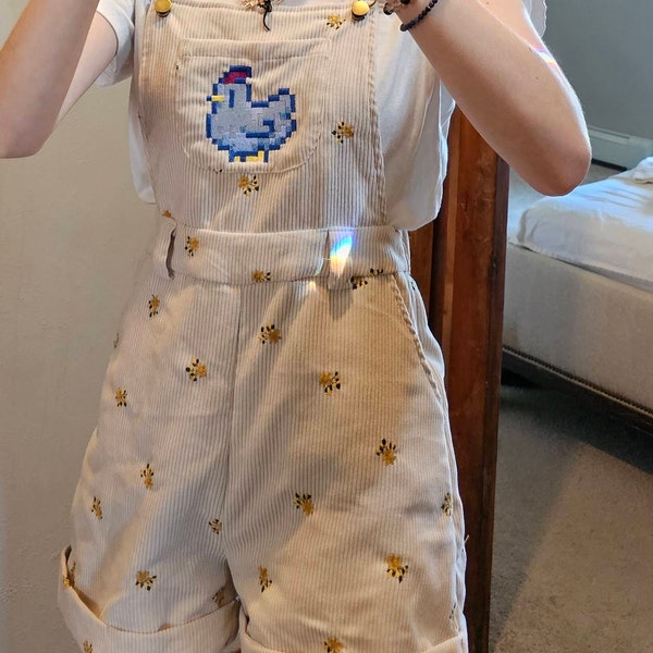 Chicken Stardew Valley Floral Overalls Pants / Embroidery Overalls ...