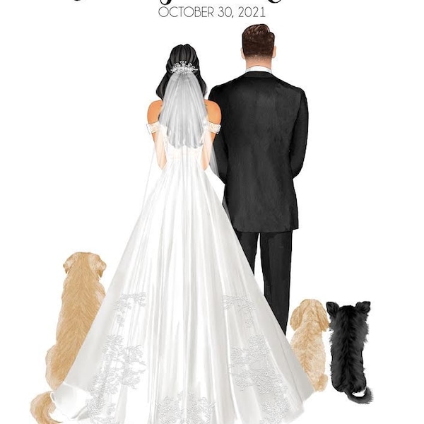 Personalised Wedding Print With Dog, Wedding Print Pets, Wedding Poster ...