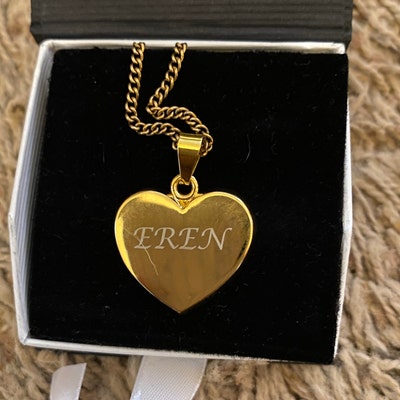 Engraved Gold Heart Necklace Personalized Heart Pendant Custom Engraved ...