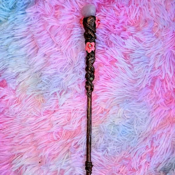 Rose Quartz Crystal Wand -fairy Wand-wizard Witch Wand-nature Wand - Etsy