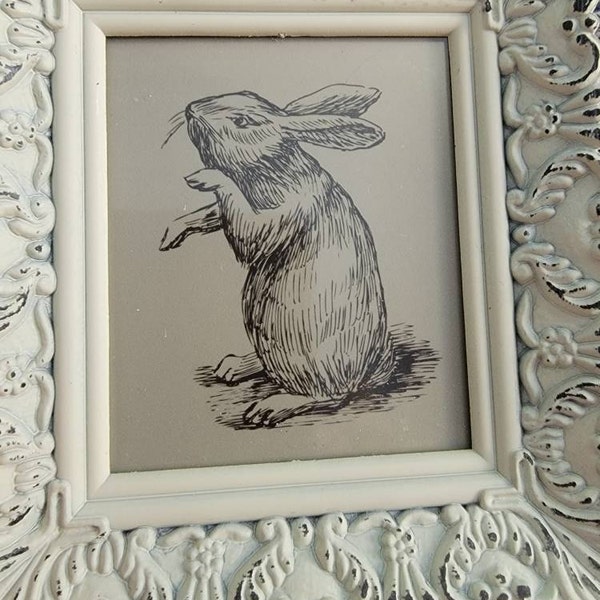 Bunny Hand Drawing Easter Print With Frame Rabbit Sketch Picture Room ...