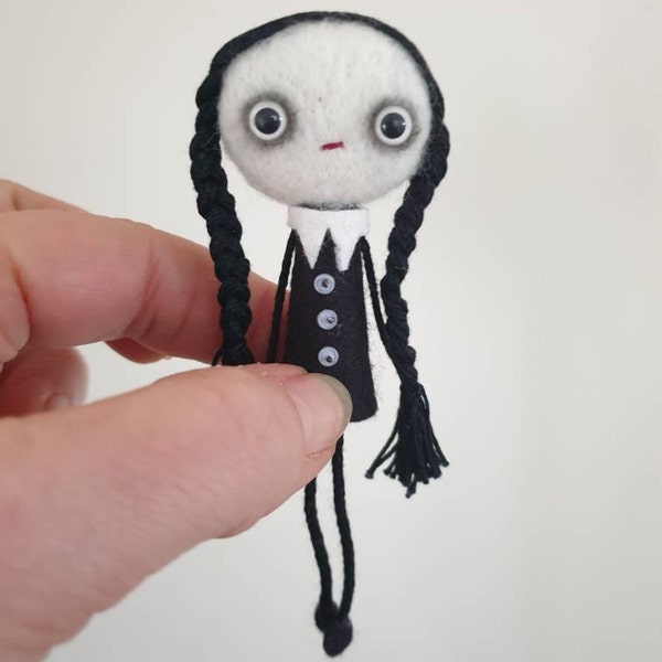 Tiny Wednesday Addams-ish Rag Dolly Gothic Miniature Doll MADE TO ORDER ...