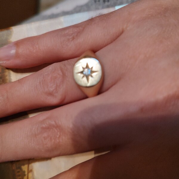 Polaris Signet Ring, Diamond Signet Ring, Minimalist Signet Polaris ...