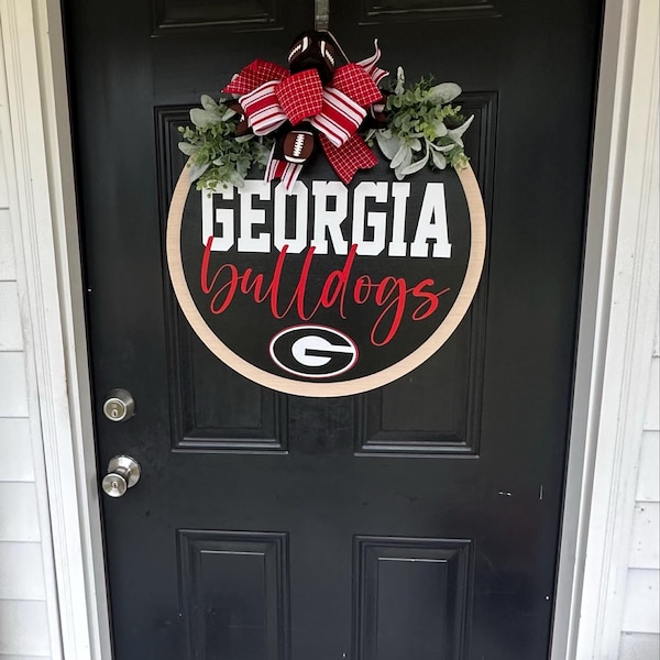 Georgia Door Wreath | Front Door Decor | UGA Door Hanger | Front Door ...