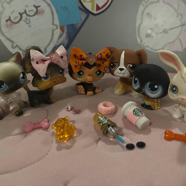 Littlest Pet Shop LPS Custom Accessories 4 Pc Set Lot - 1 Bow 1 Collar ...