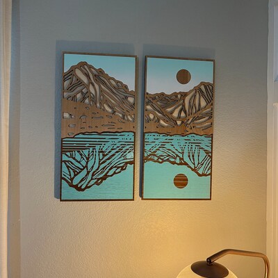 Geometric Mountain Triptych, Three Panels, Rustic Style Wall Art, Mountain Range, Lodge Decor - Etsy