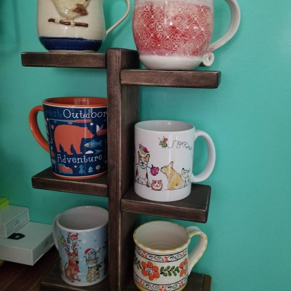 Wooden Mug Stand | Rustic Display Shelf | Tiered Cup Holder - Etsy
