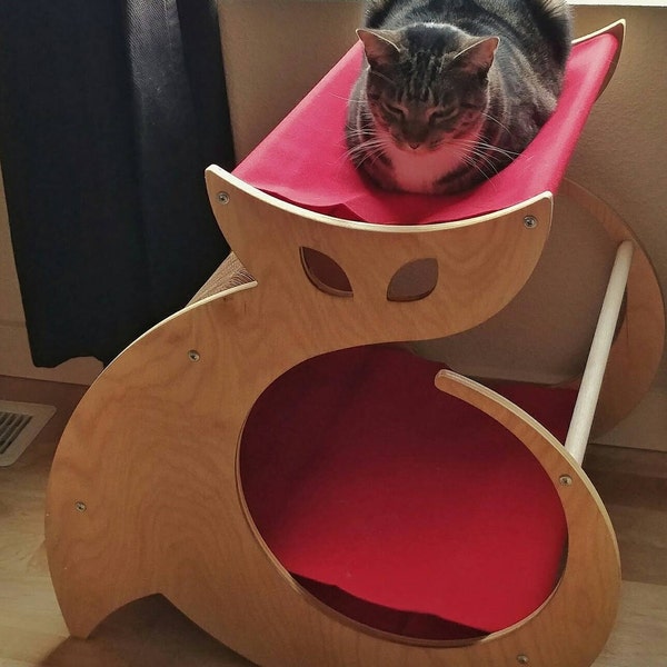 Cattino – Cat Shaped Scratching Post With Cat Bed & Perch - Etsy