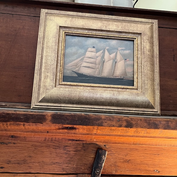 Handmade Antique Reproduction Primitive Ship With American Flag Folk ...