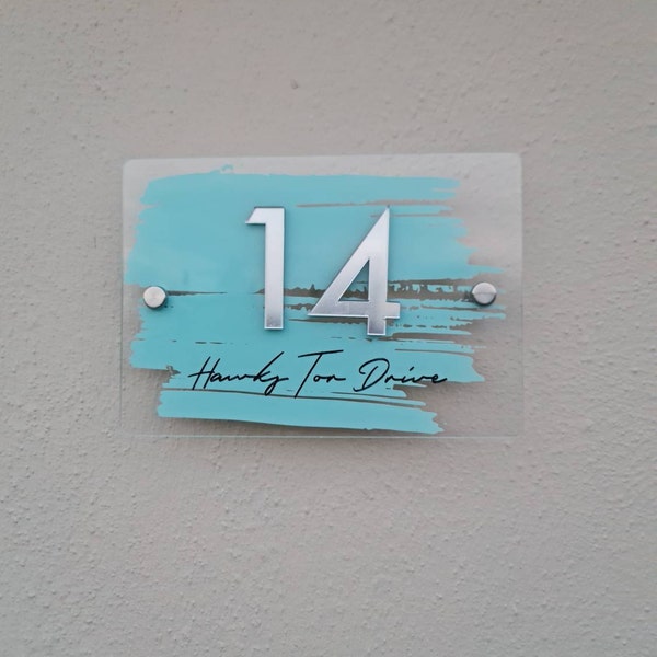 House Number Sign Printed Address Door Signage - Painted Brush Stroke ...