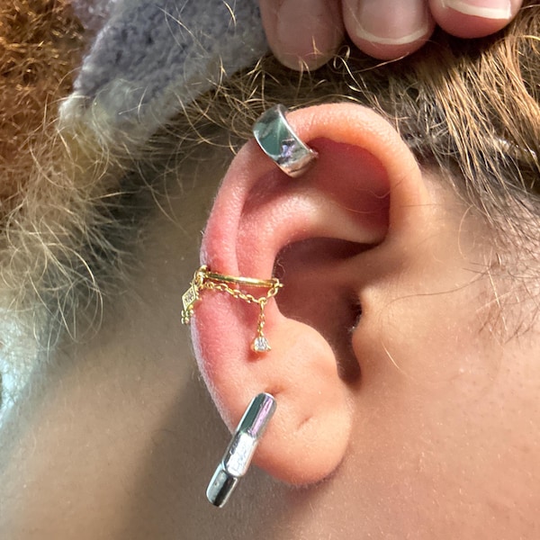 16g 18g Dainty Moon Hoop Charm, Sterling Silver, 18k Gold Plated Rook ...