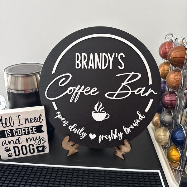 Custom Coffee Bar Sign, Personalized Gift, Circle Cafe Name Sign ...
